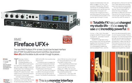 RME Fireface UFX+ gets 10/10 in MusicTech review - Synthax Audio UK