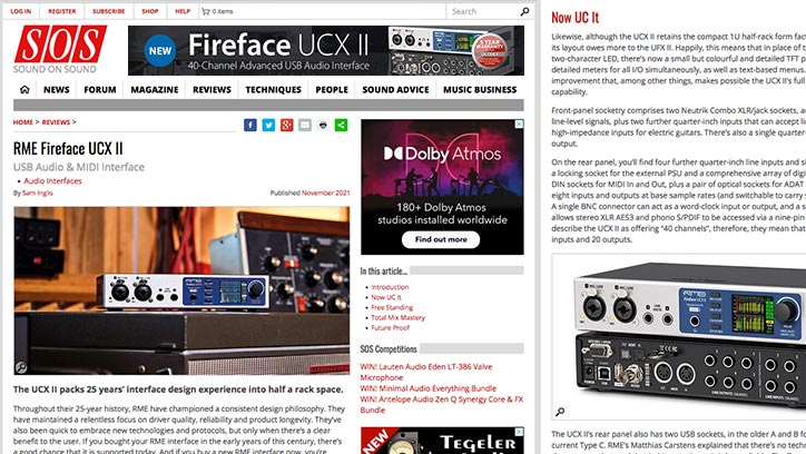 RME Fireface UCX II – Review By Sound On Sound - Synthax Audio UK